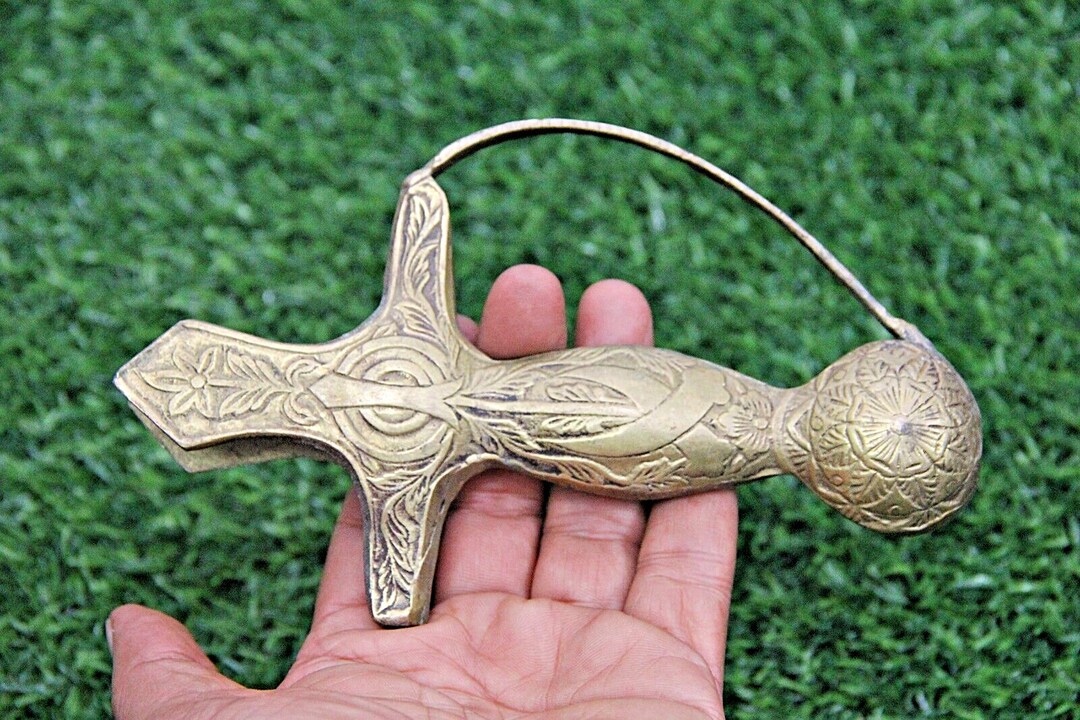 Vintage Handcrafted Brass Sword Handle Hilt Engraved Inlay Artistry for ...