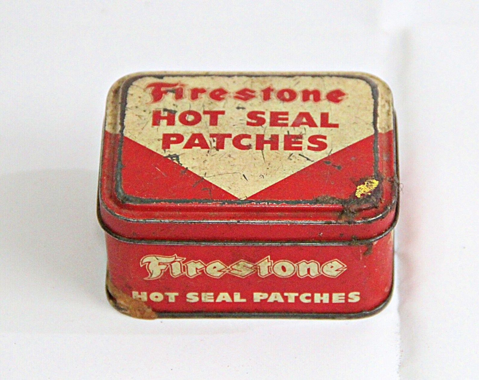 Vintage Firestone Hot Seal Patches Tin: Litho Print Automotive ...