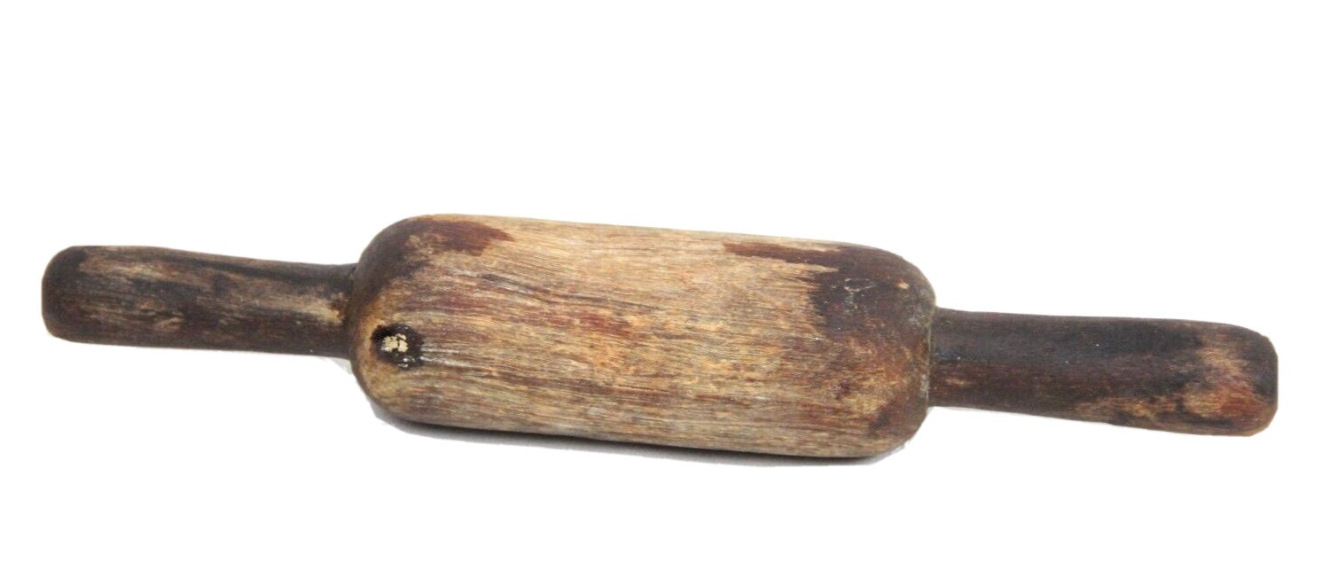 Old Antique Wooden Painted Chapati Rolling Pin Belan Velan Kitchen Tool ...