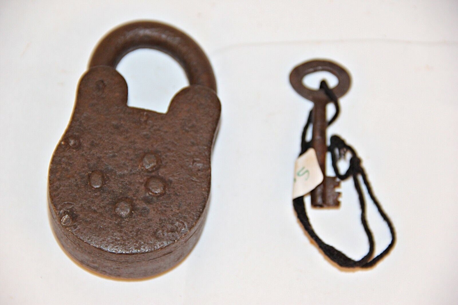 Vintage Old Solid Iron Lock & Key Brass Tag Antique Padlock Collectible ...