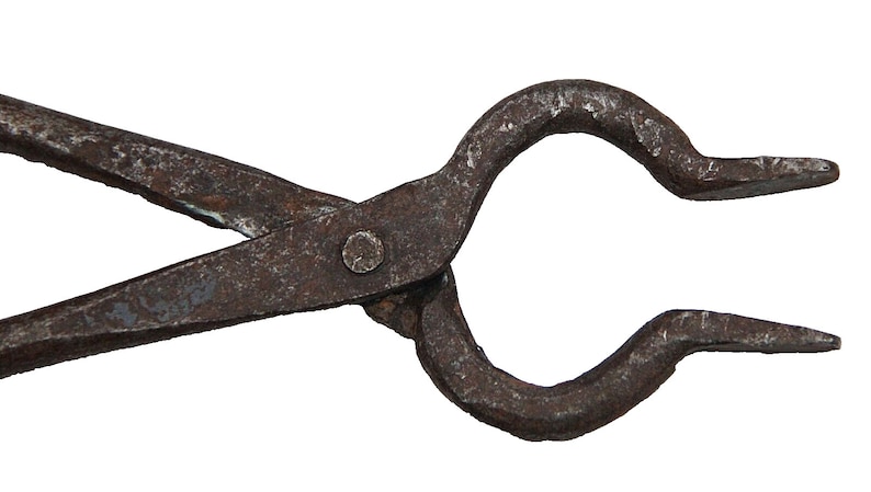 Old Vintage Handmade Iron Tongs Lifter Blacksmith Collectible Kitchen ...