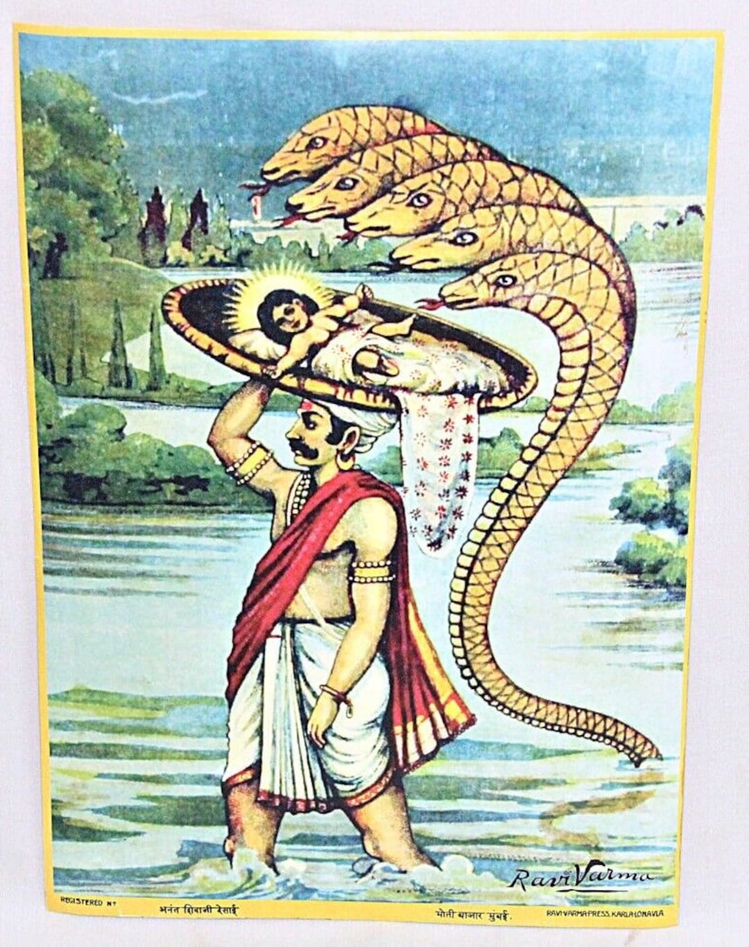 Indian Mythology Hindu God Raja Ravi Varma Reprint of Vasudev With ...