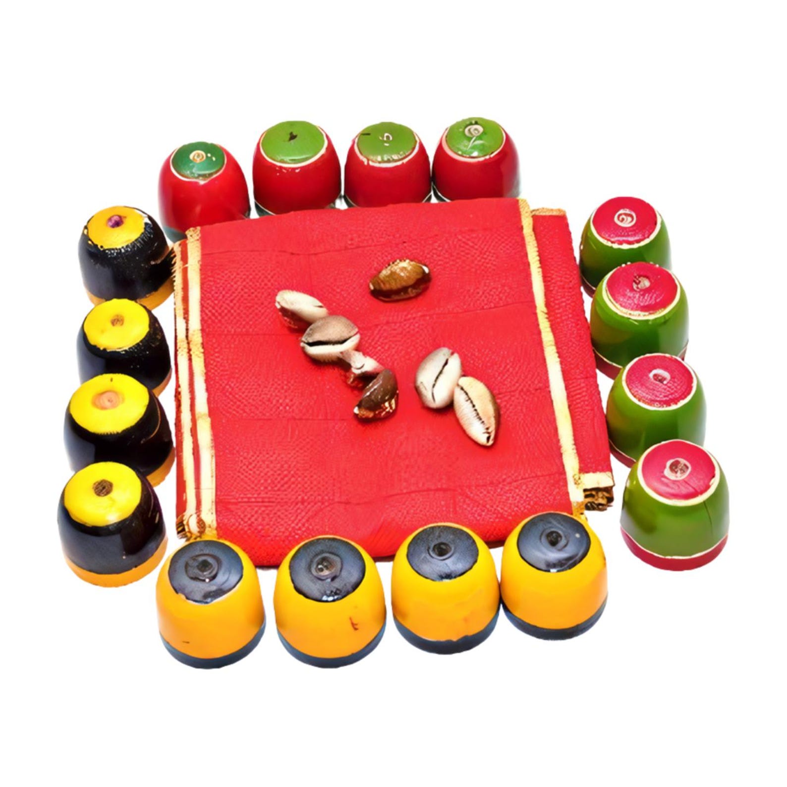 Handmade Chaupar Pachisi Game Set: Cloth Board, Wooden Pawns & Cowrie ...