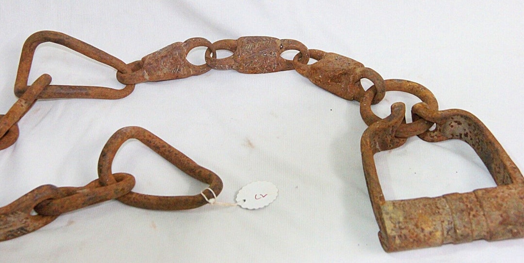 Antique Horse Leg Shackles, Vintage Hand Forged Iron Chain, Heavy Duty ...