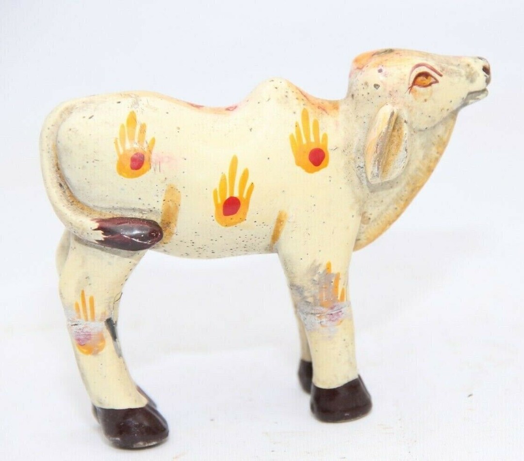 Vintage Painted Ceramic Holy Cow Statue: Handcrafted Stoneware ...