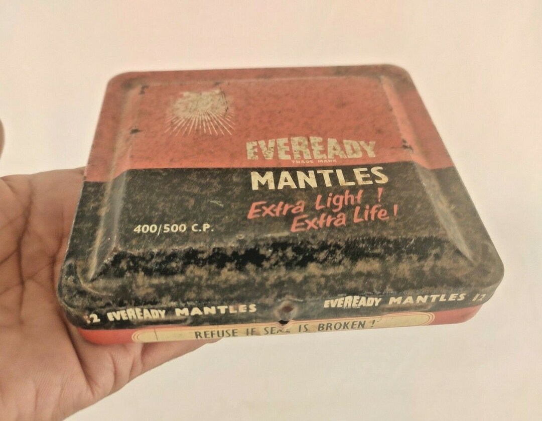 Old Vintage Rare Eveready Mantles Advertising EHS Tin Box Collectible ...