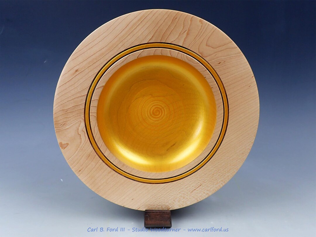 Maple Wide Rim Bowl With Gold Accents, 1/2023, Turned Maple Wood, 10 ...