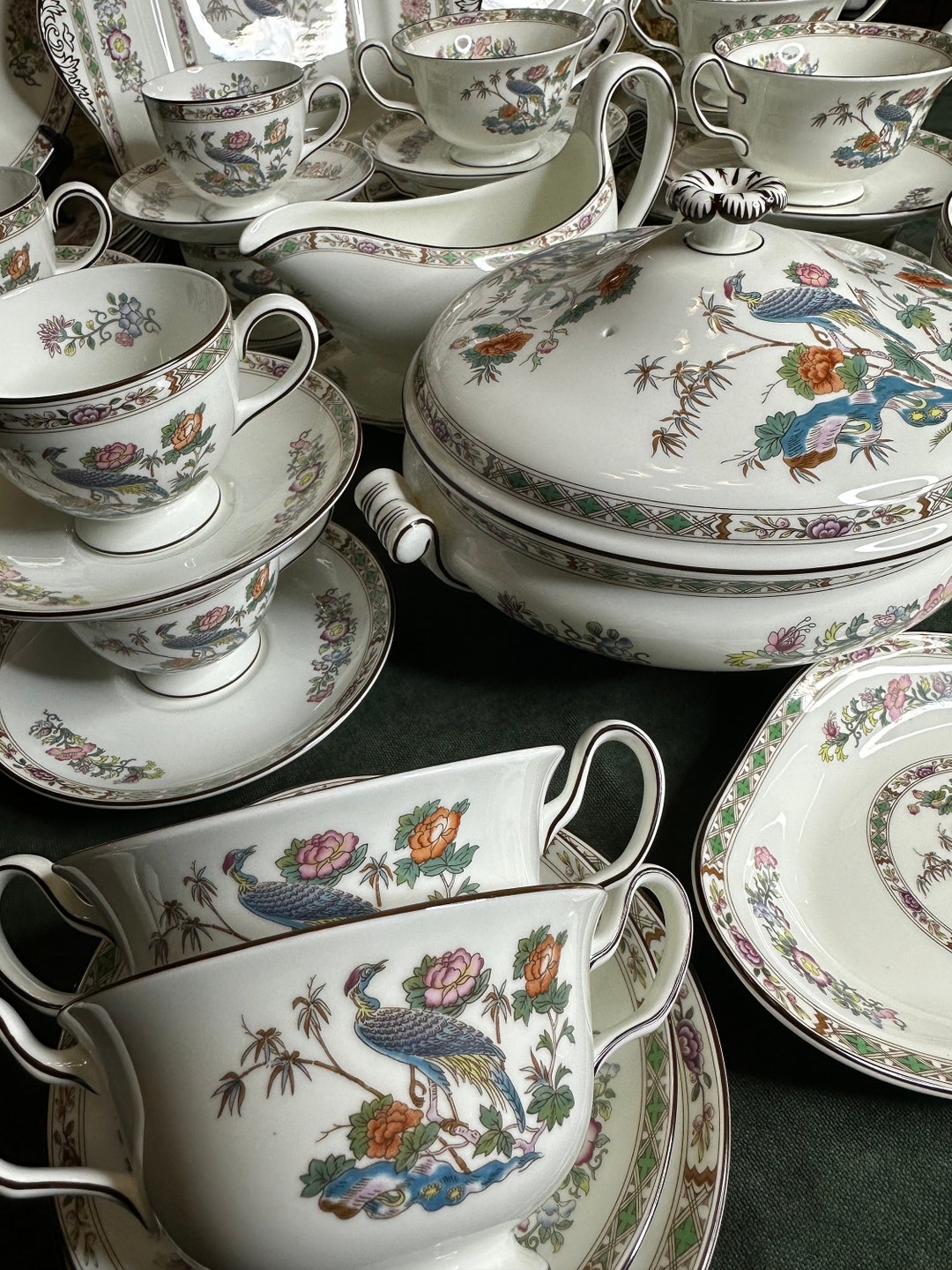 Vintage Wedgwood Kutani Crane Dinner Service Bone China 8 Place Setting ...