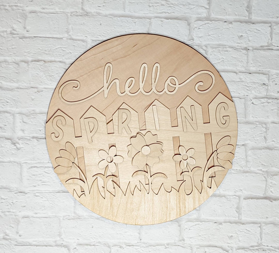 HELLO SPRING Door Hanger- Spring Decor - Unfinished Wood - Wooden ...
