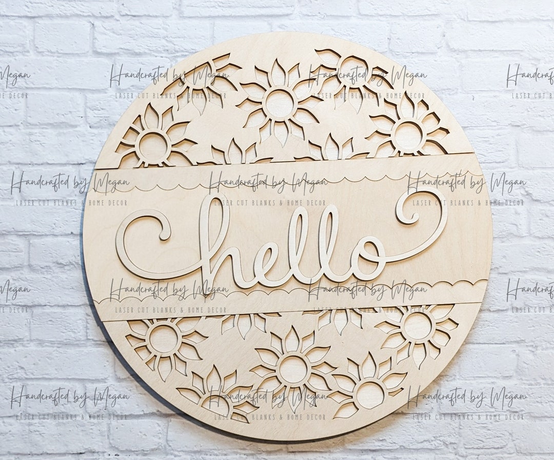 Hello Sunflower Door Hanger- Fall Decor - Unfinished Wood - Wooden ...