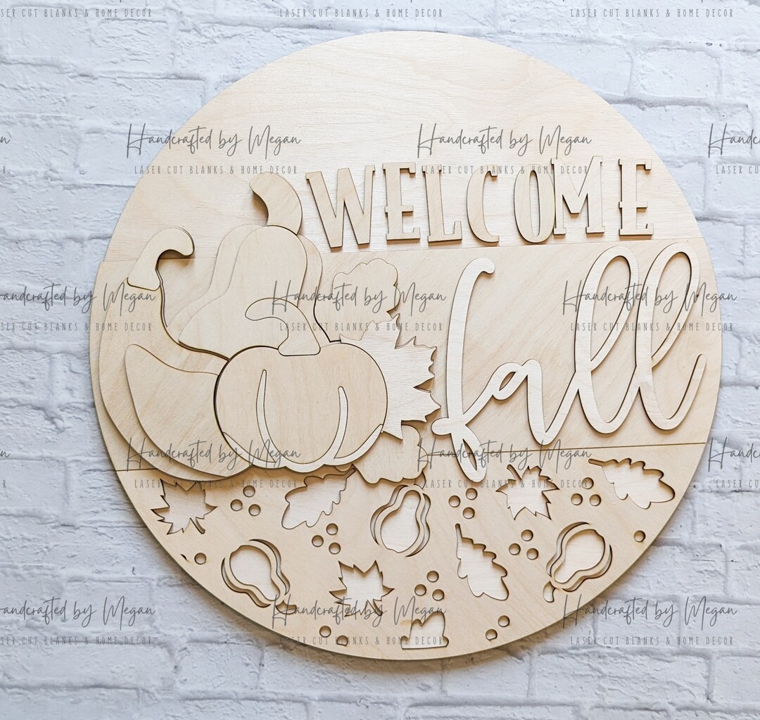 Welcome Fall Gourds Door Hanger- Fall Decor - Unfinished Wood - Wooden ...