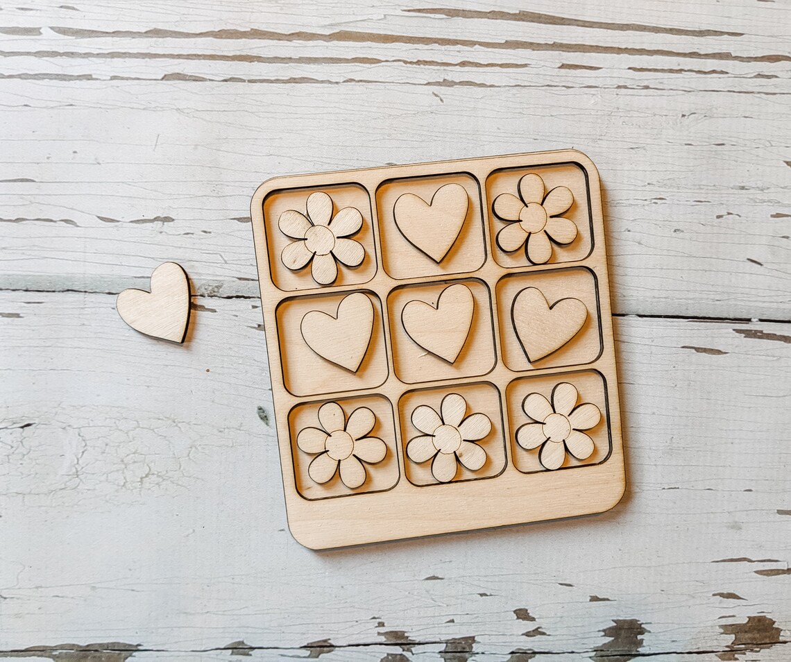 Tic Tac Toe Flower and Hearts DIY Set Laser Cut Kids - Etsy