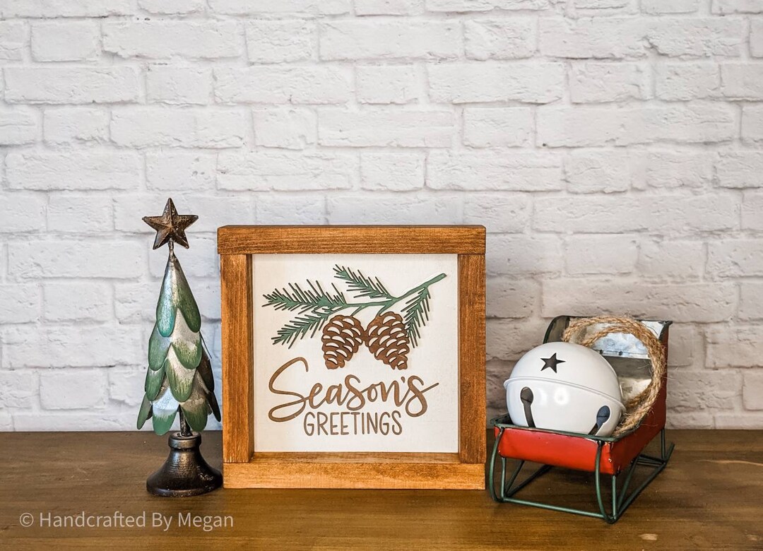 Seasons Greetings Holiday Wood Sign Laser Engraved Pinecone - Etsy