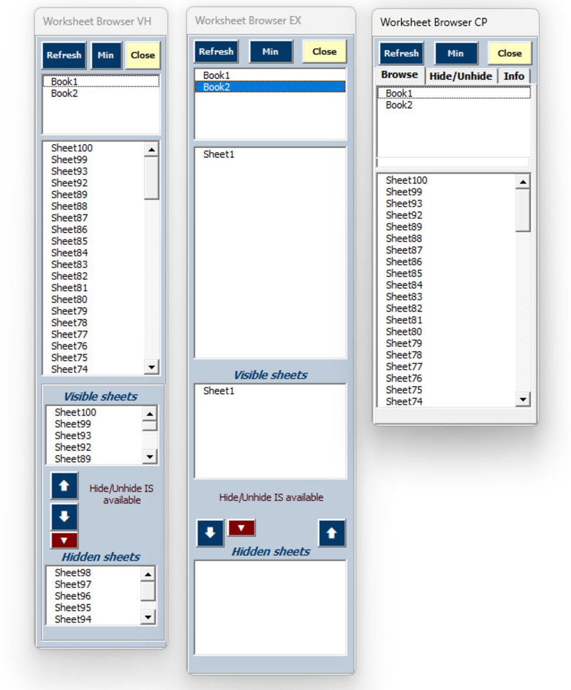 Excel Worksheet Browser (with Hide/unhide/very Hide) - Etsy