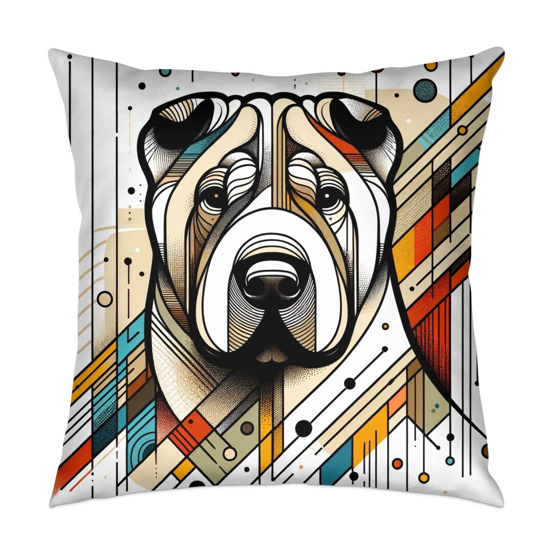 Dog Art Throw Pillow, Shar Pei, Modern, Stylish, Abstract Art, Cushion ...
