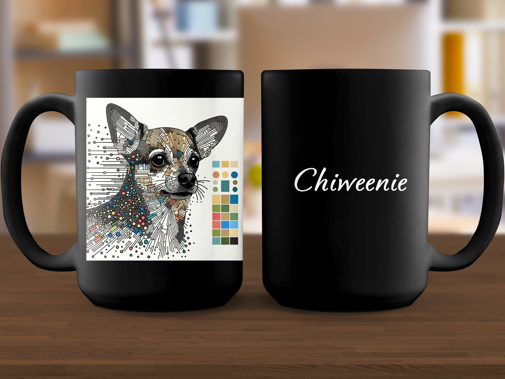 Chiweenie Art Mug 15oz, Modern, Stylish, Abstract Art, Dog Lover ...