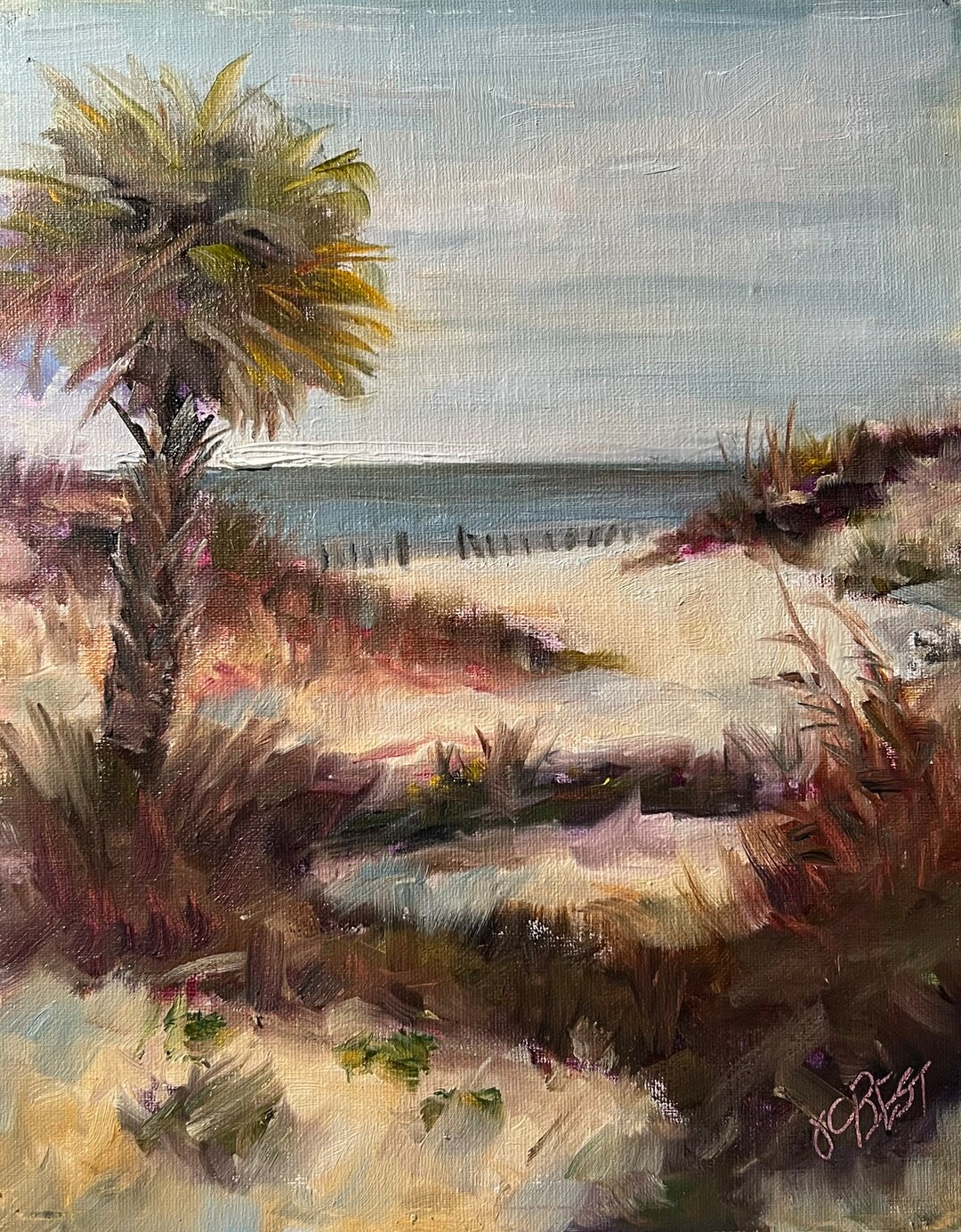 Beach Painting With Dunes, Palm Tree, Sand, Plein Air, “anticipating ...