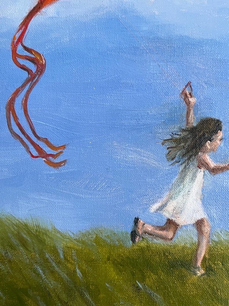 Kite Painting, Little Girl With Kite, Red Kite Art, “soaring Joy ...
