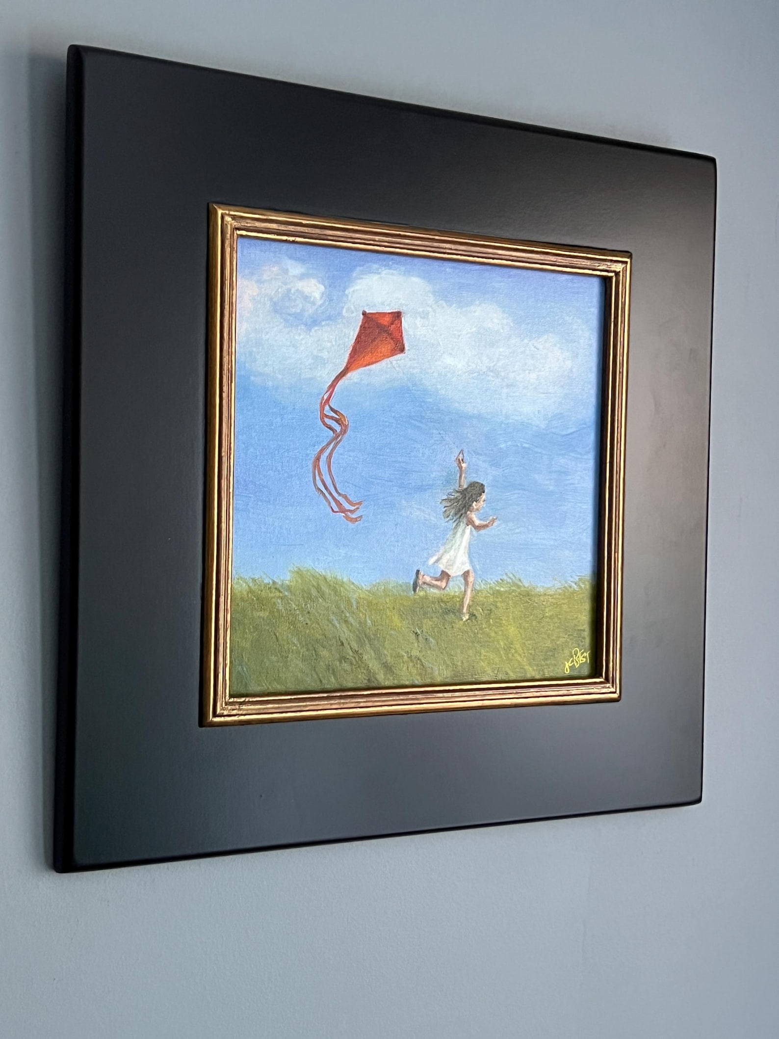 Kite Painting, Little Girl With Kite, Red Kite Art, “soaring Joy ...