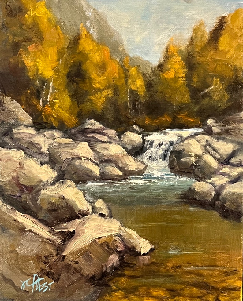 River Creek Painting, Rocks and Water, Mountains, Waterfall, "cullasaja ...