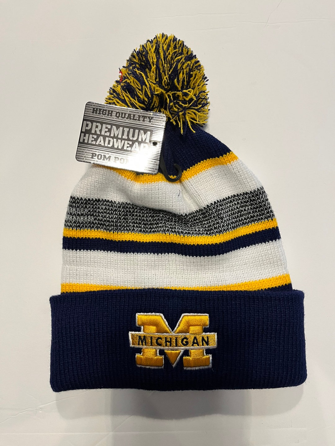 Michigan Wolverines Embroidered M LOGO Fleece Lined Winter Tassel Hat ...