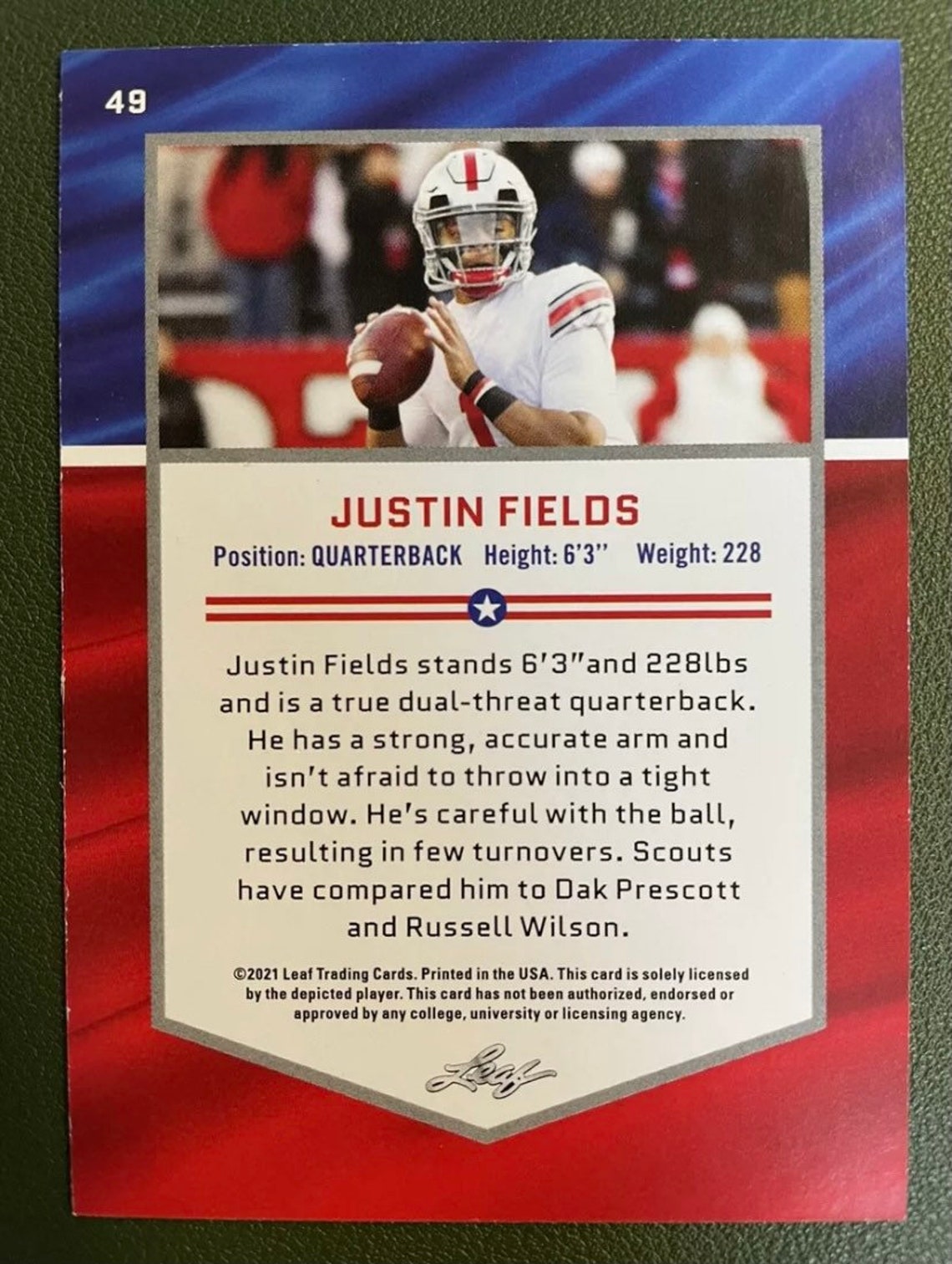 Justin Fields 2021 Leaf Draft Rookie Cards LOT de una - Etsy España