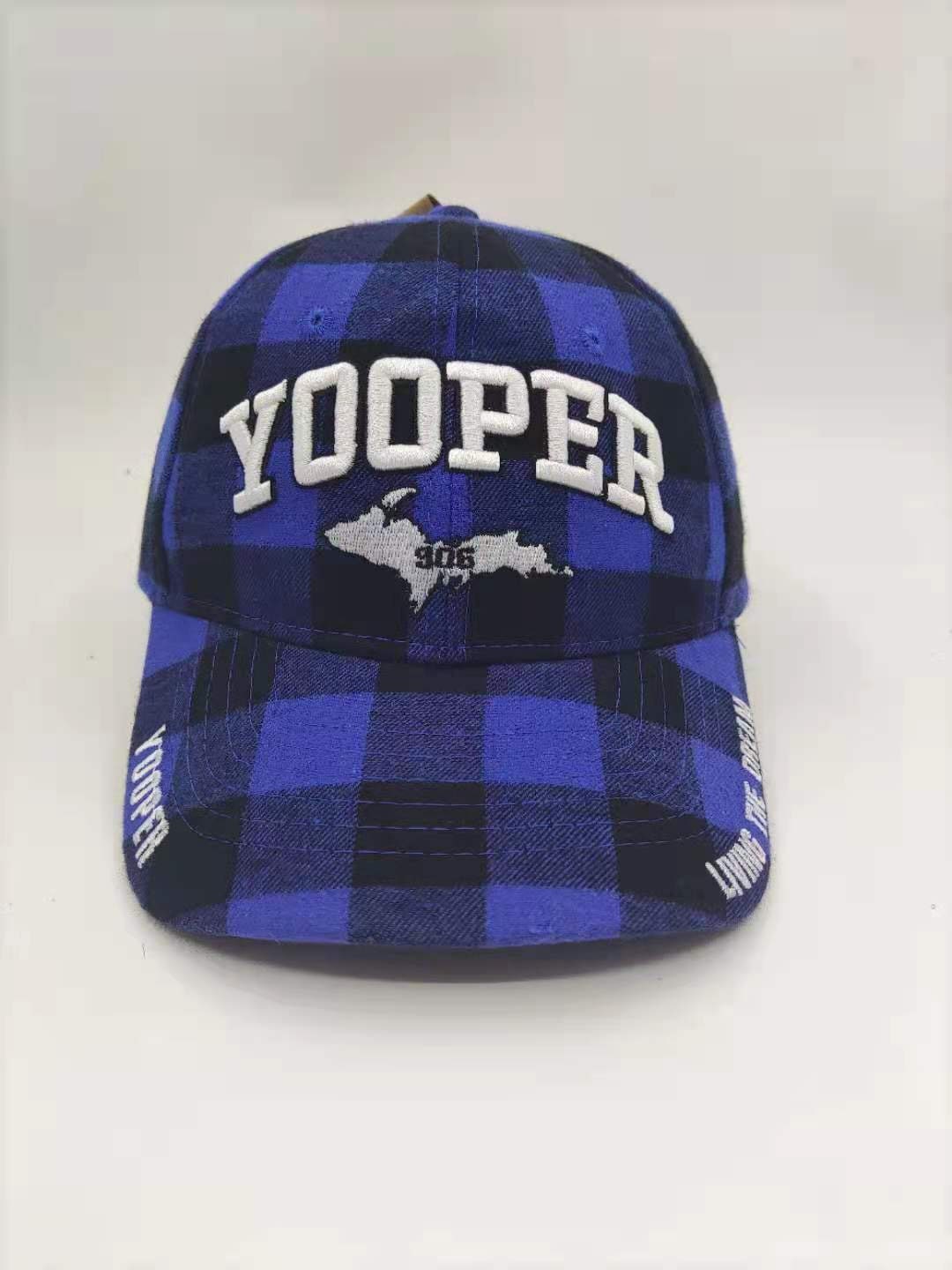 YOOPER/906 Embroidered BLUE & Black Plaid Hats. Adjustable Back - Etsy