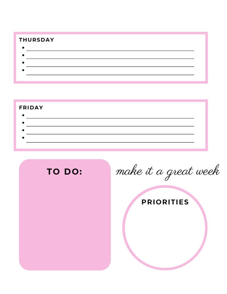 Pink Daily Planner - Printable/downloadable - Etsy