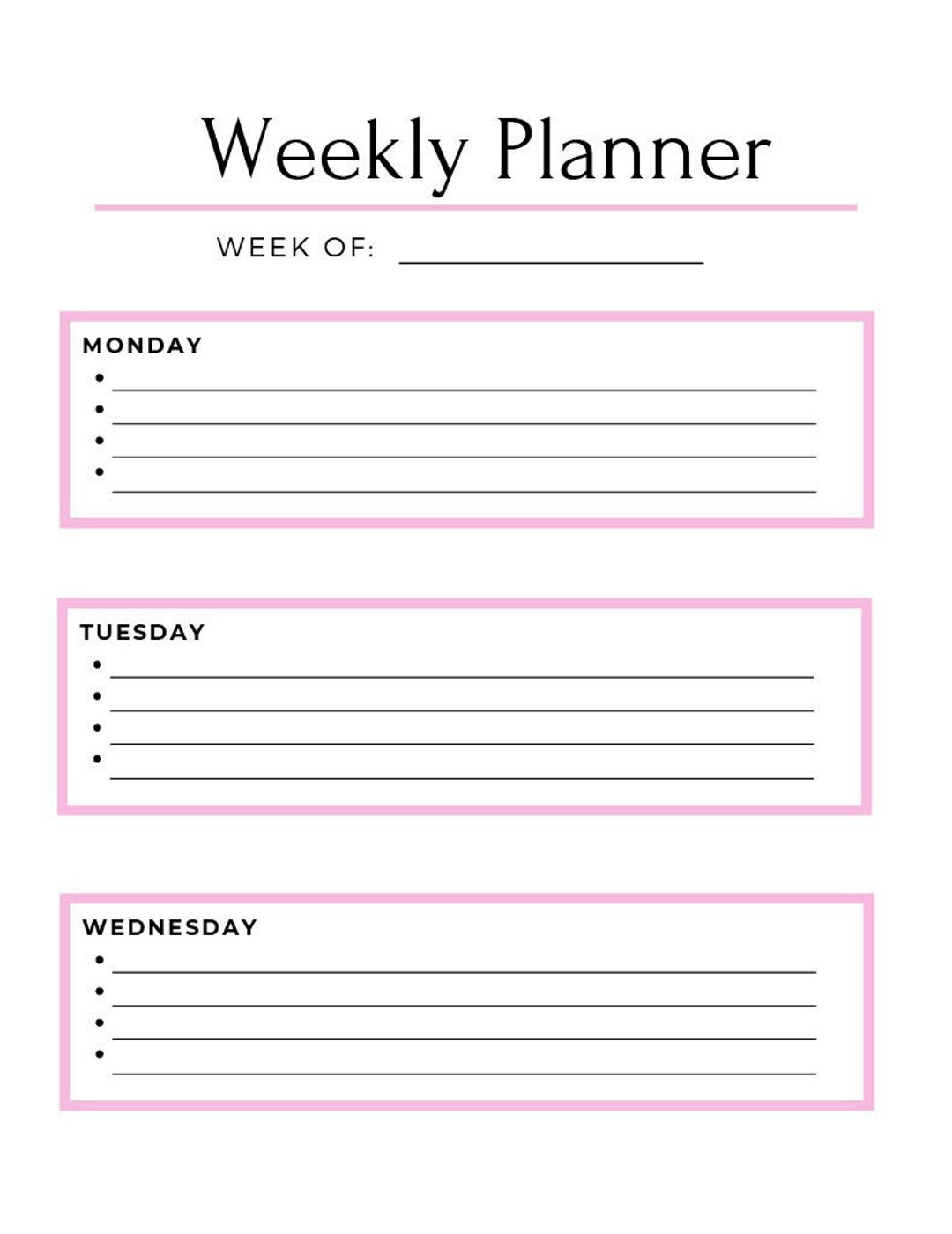 Pink Daily Planner - Printable/downloadable - Etsy