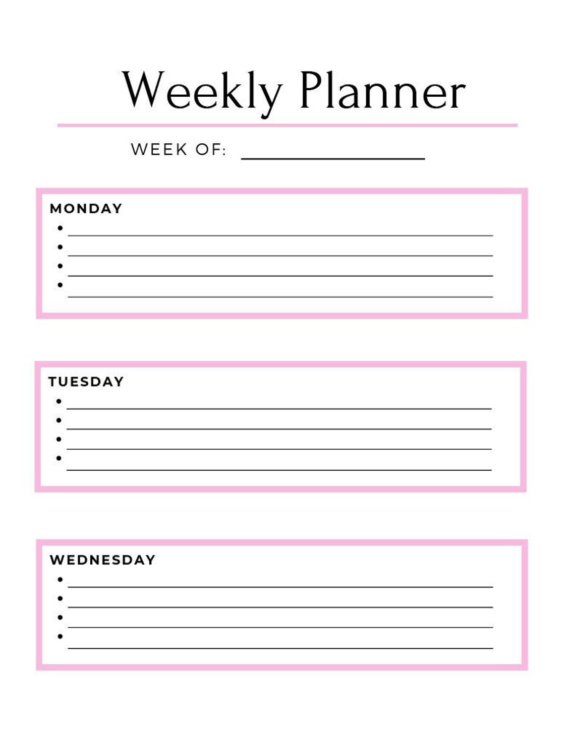Pink Daily Planner - Printable/downloadable - Etsy
