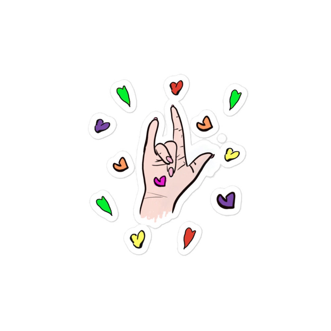ASL I Love You Hand Rainbow Hearts Sticker - Etsy