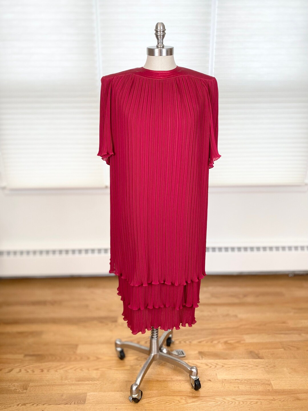 Vintage Red Pleated Tiered Dress - 70s Zizi Barbara Chodos, Micro ...