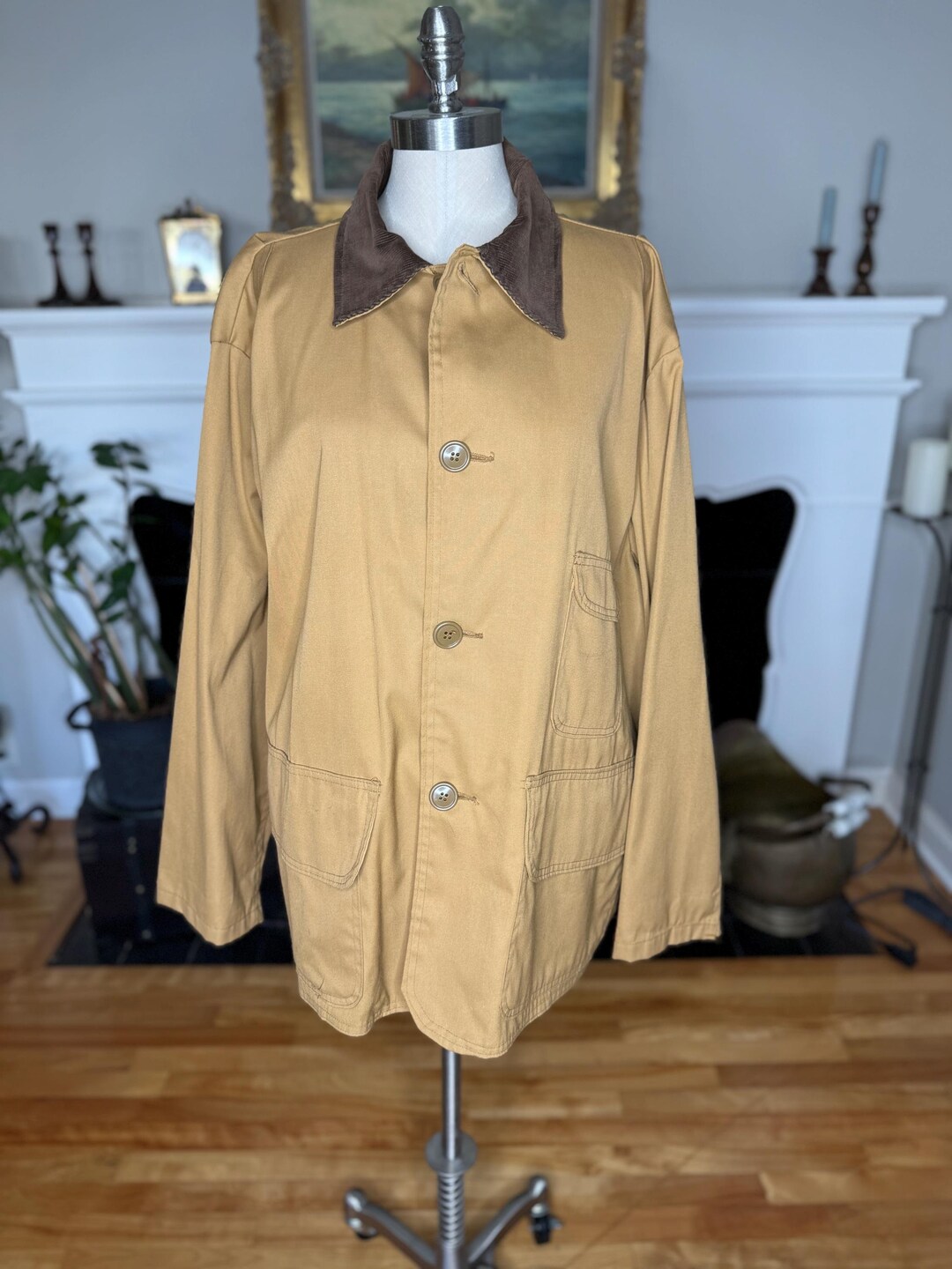 Vintage 70s Barn Jacket With Corduroy Collar, Fisherman Aesthetic, Tan ...