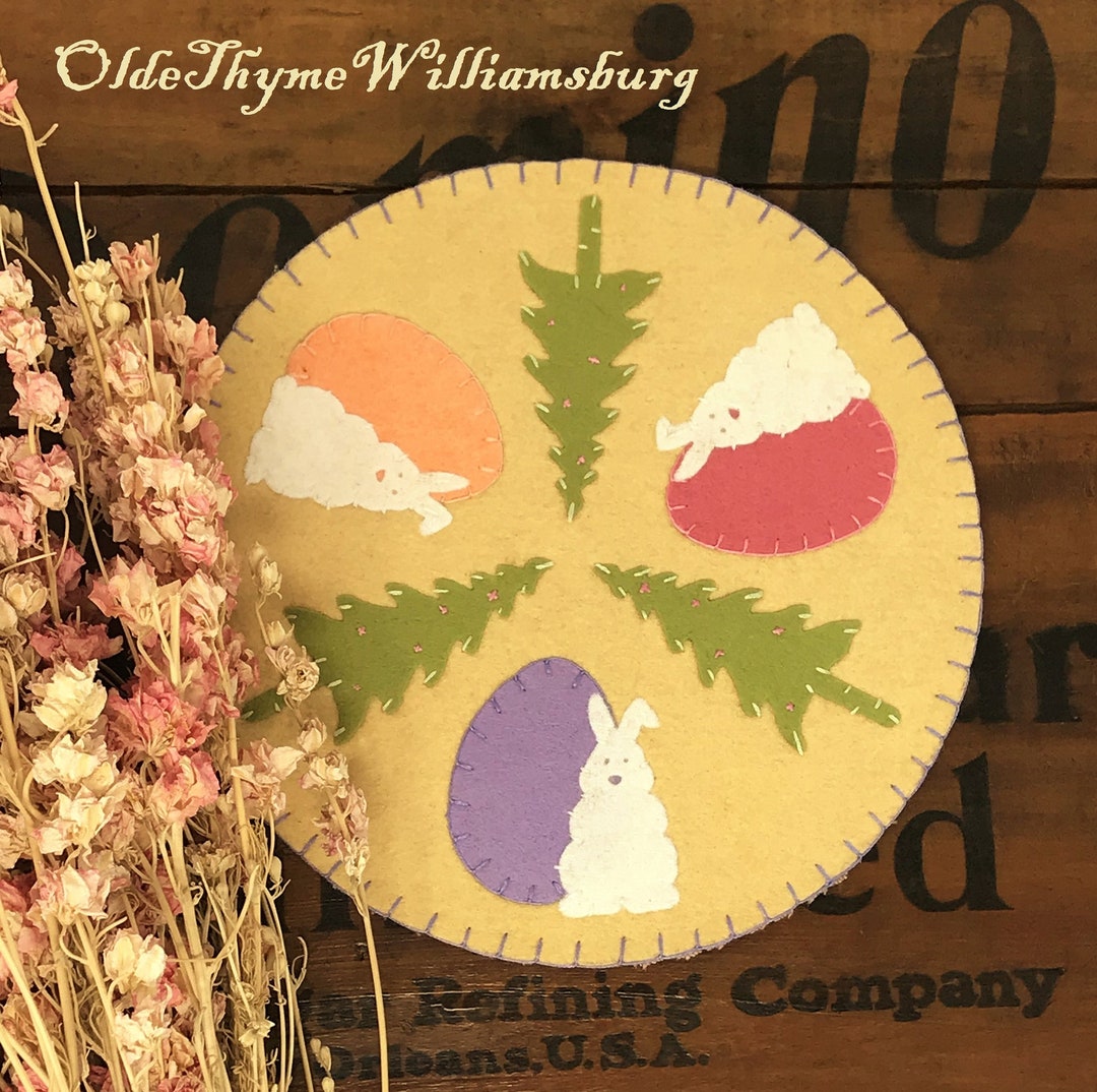Primitive Stitchery EASTER Eggs & Bunny Penny Rug and SPRING Trees ...