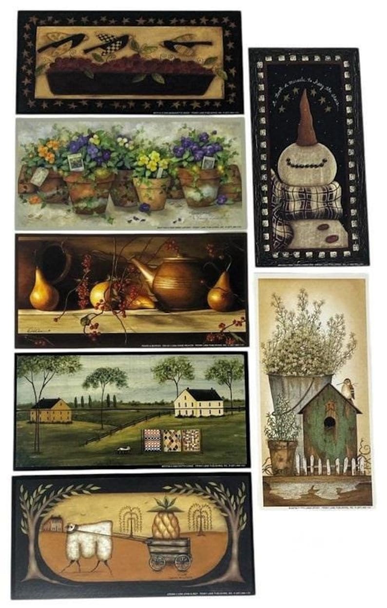 7 BRAND NEW Primitive Rustic Frameable Distressed Folk Art Prints ...