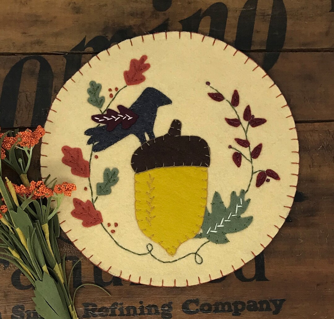 FALL Primitive Stitchery ACORN Crow & Bittersweet Penny Rug ~ HARVEST ...