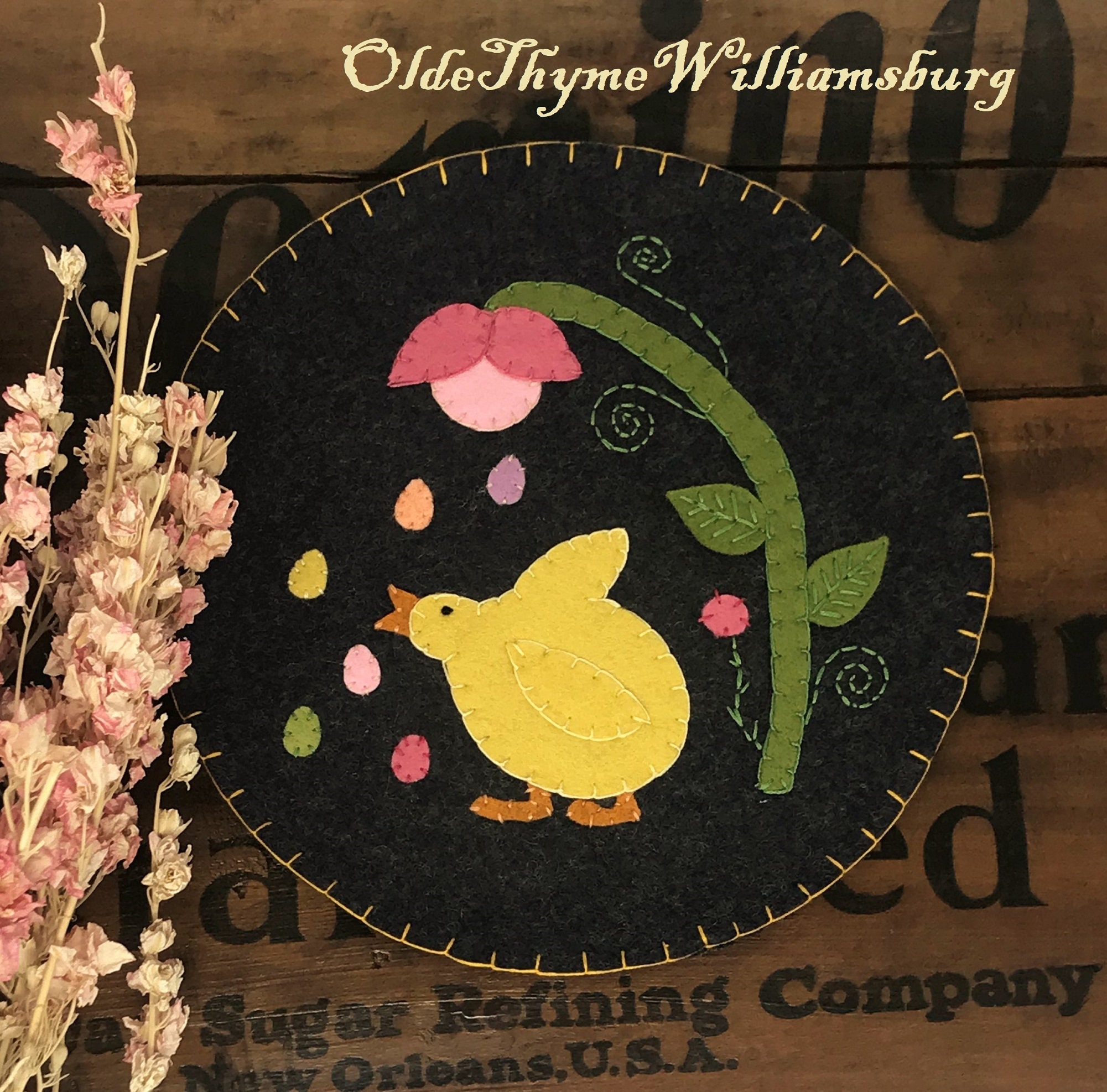 Primitive Stitchery EASTER Chick Penny Rug Raining SPRING Eggs Candle ...