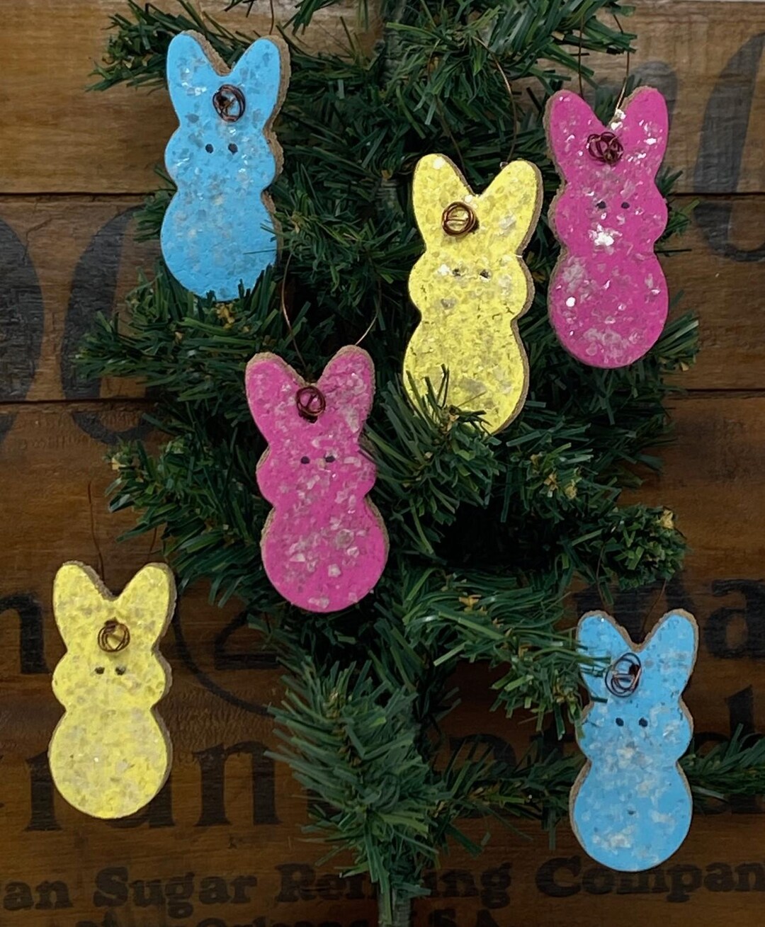 Set of 6 Cinnamon Salt Dough EASTER Peeps Bunny Ornies Spring Ornaments ...