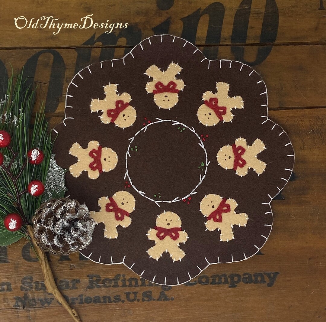 Primitive Stitchery CHRISTMAS Gingerbread Men Penny Rug ~ Bittersweet ...