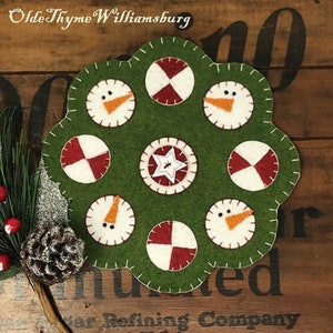 Primitive Stitchery CHRISTMAS Snowmen & Peppermints Penny Rug ~ WINTER ...
