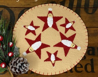 Primitive Stitchery CHRISTMAS Snowmen & Wooden Folk Stars Penny Rug ...
