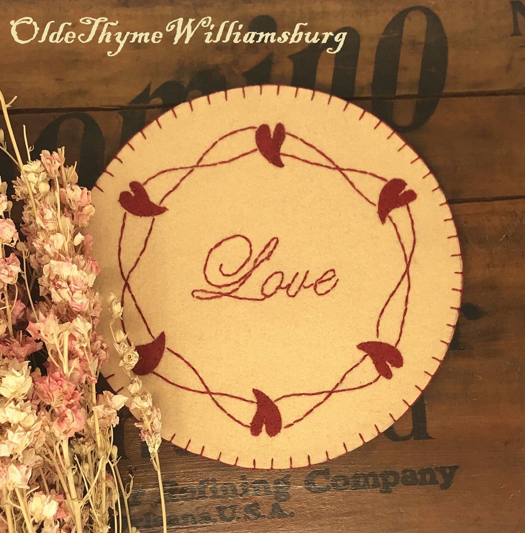 Primitive Stitchery VALENTINES DAY Whimsy Hearts Penny Rug ~ "love ...