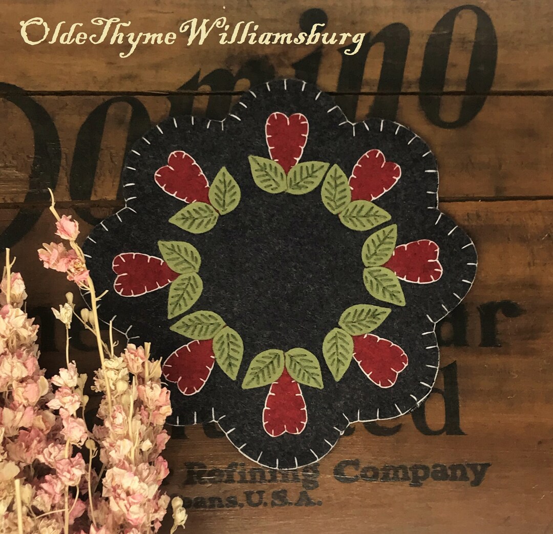 Primitive Stitchery VALENTINES DAY Folk Heart Flowers Penny Rug ...
