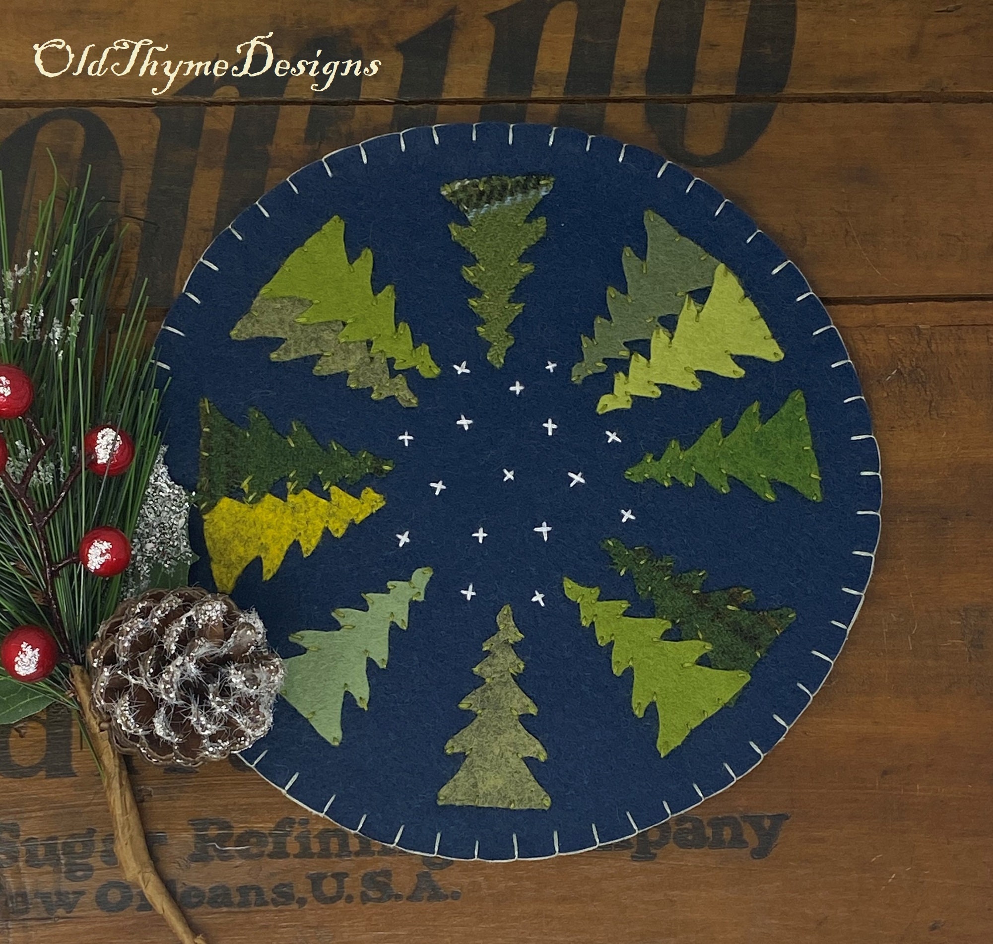 Primitive Stitchery WINTER Christmas Pine Trees Penny Rug ~ Assorted ...