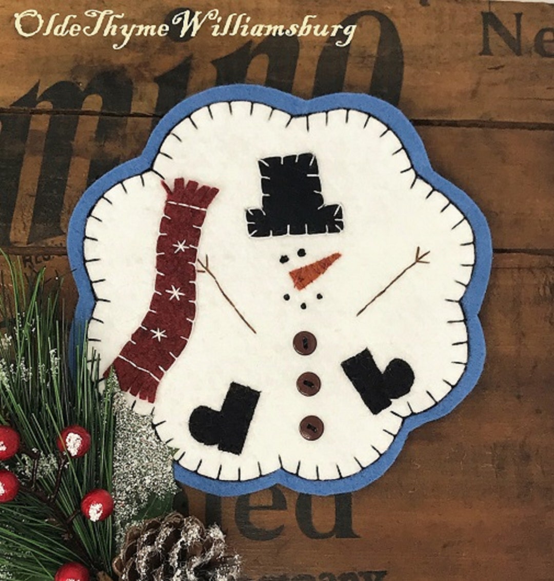Primitive Stitchery CHRISTMAS Melting Snowman Puddle Penny Rug ~ WINTER ...