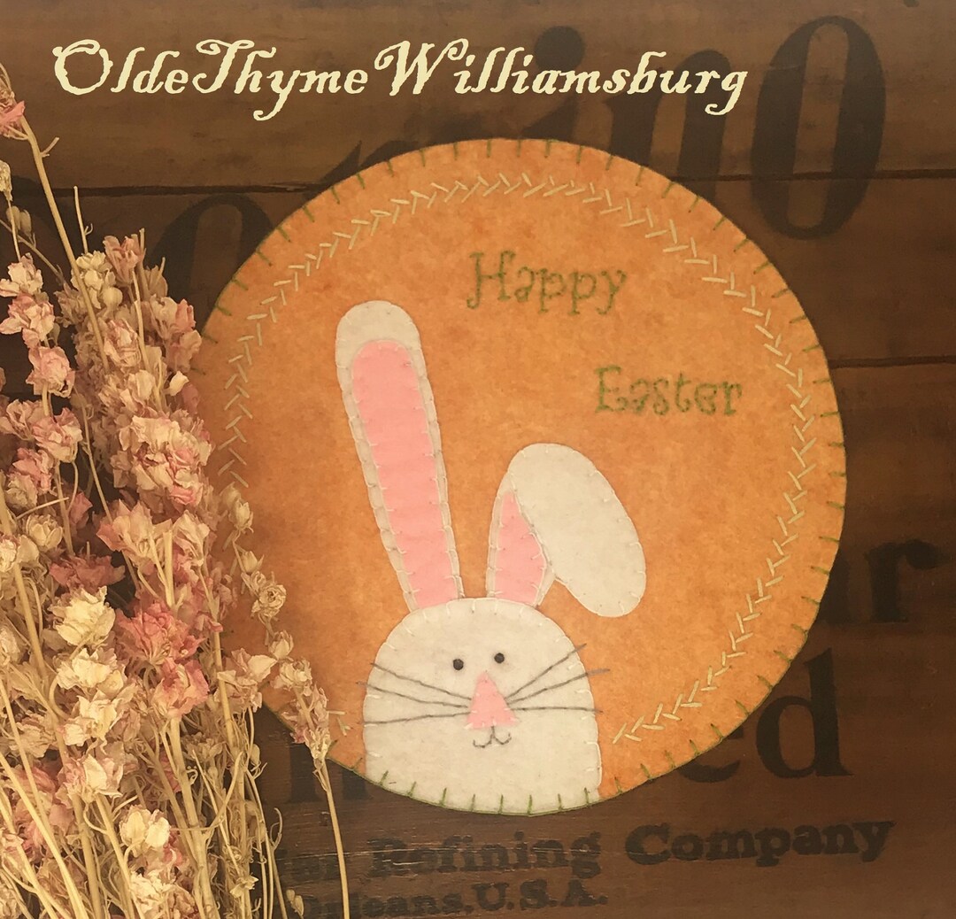 Primitive Stitchery Happy EASTER Bunny Penny Rug ~ SPRING Bittersweet ...
