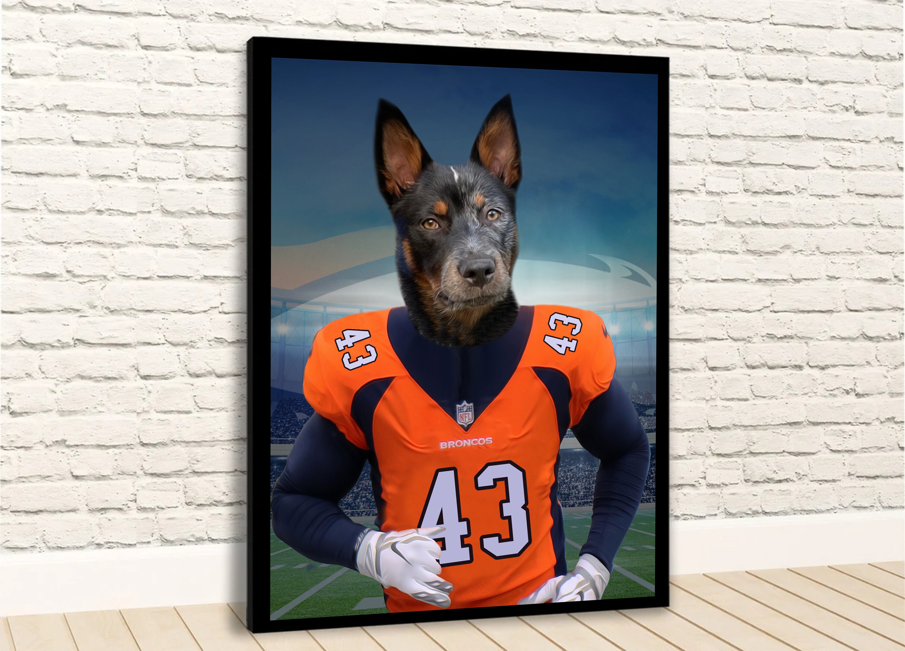 Custom American Football Dog Portrait . Denver Jersey Pet - Etsy