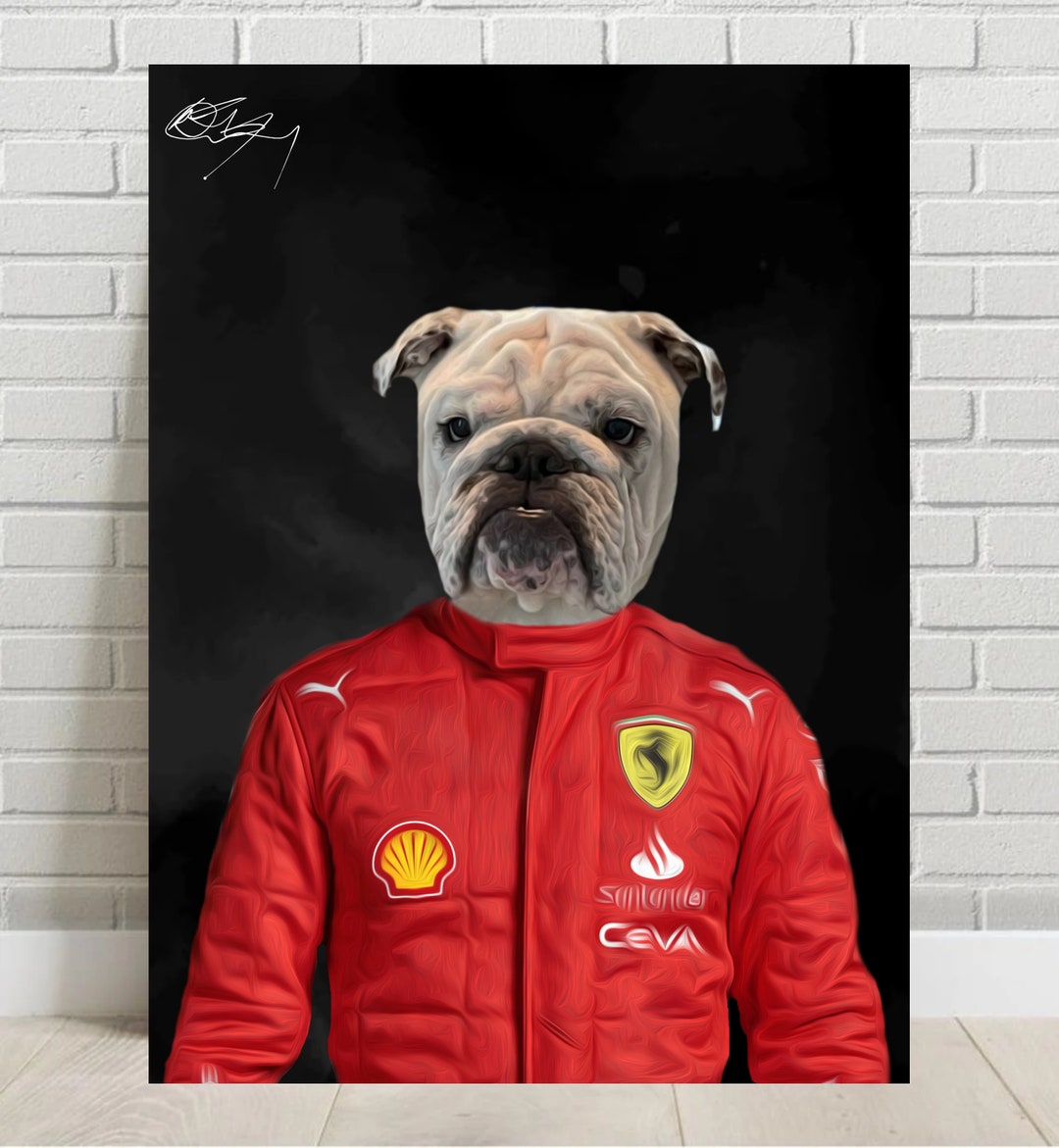 F1 Driver Team Pet Portrait, Formula 1 Fan Gift Art, Custom Dog ...
