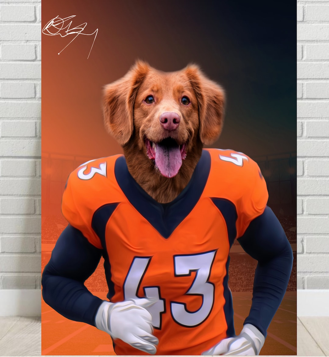 Custom American Football Dog Portrait . Denver Jersey Pet Portrait ...