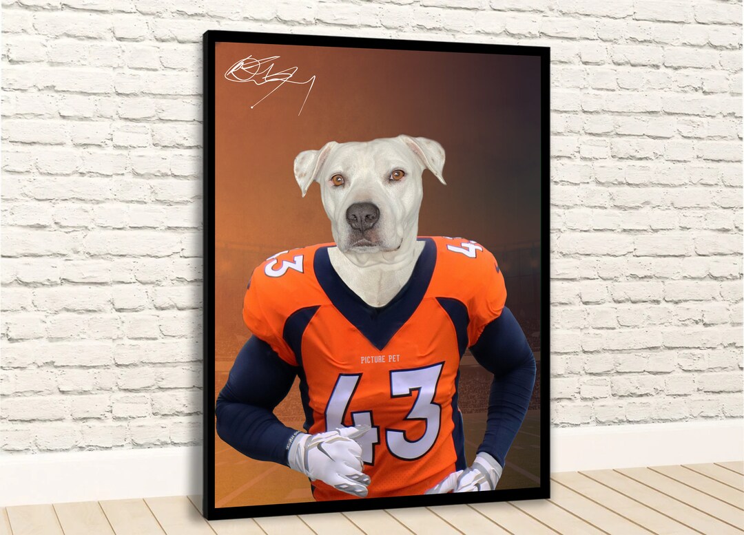 Custom American Football Dog Portrait . Denver Jersey Pet Portrait ...